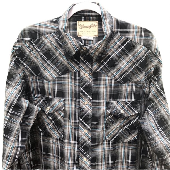 Wrangler | Shirts | Wrangler Long Sleeve Pearl Snap Buttons Shirt Xl ...